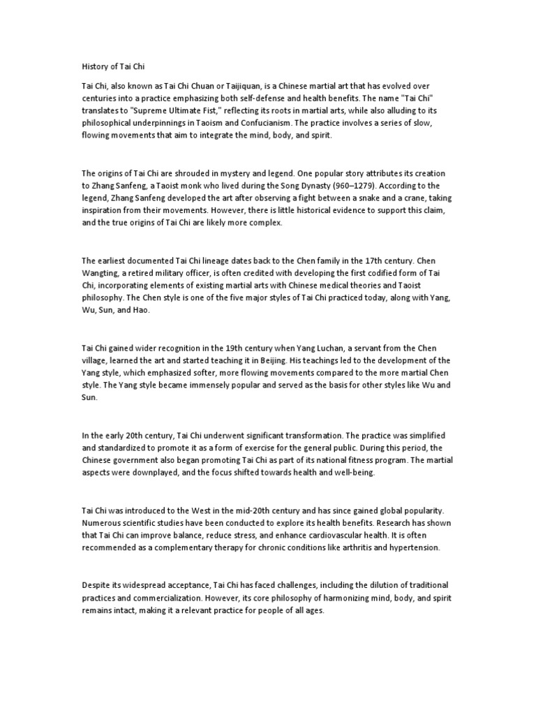 History Of Tai Chi PDF Tai Chi Chinese Martial Arts
