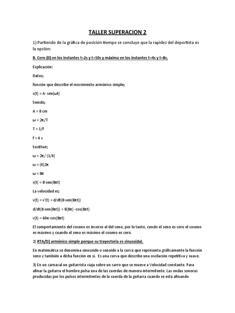 Taller de Superacion 2 0 Evaluacion Sonido J Espejos J Ondas | PDF | Sonido | Olas