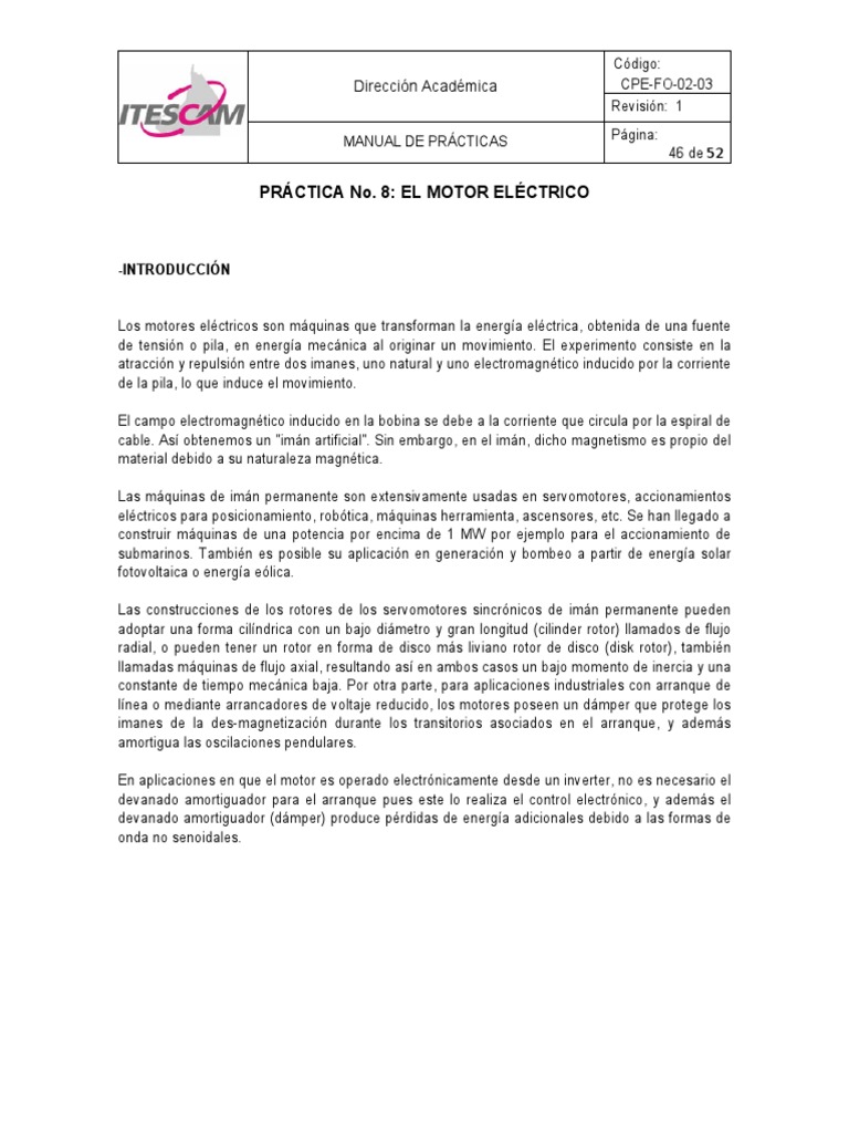 El Motor Eléctrico | PDF | Motor eléctrico | Ingenieria Eléctrica