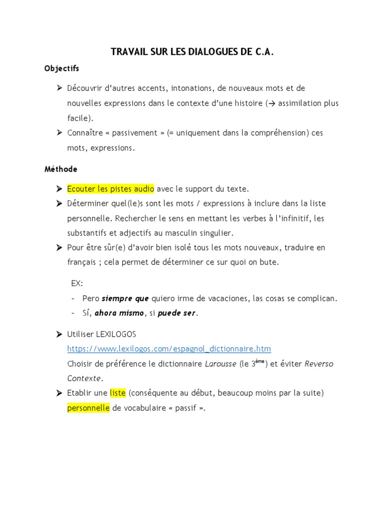 Dialogues C.A. : Méthode et Vocabulaire | PDF | Arts du langage et ...