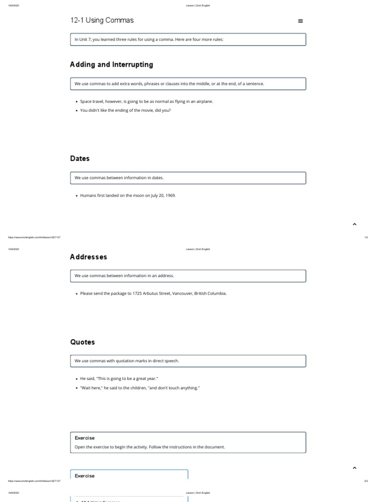 12-1 Using Commas | PDF | Comma | Syntax