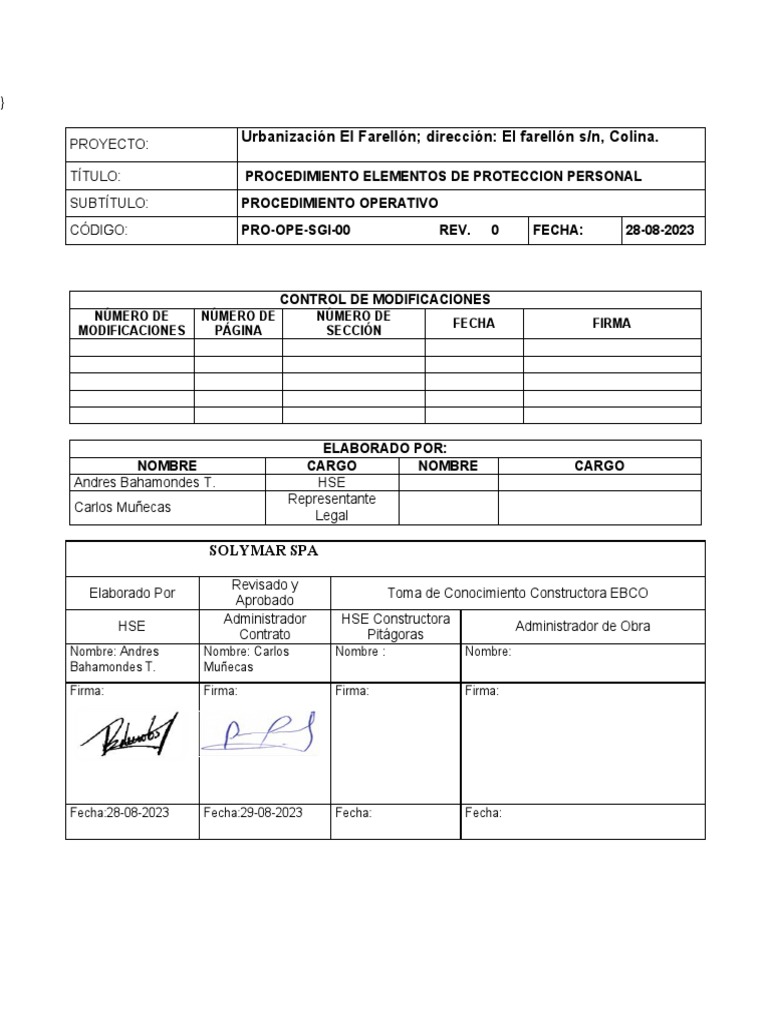 PR Po00 Procedimiento Elementos de Proteccion Personal | PDF