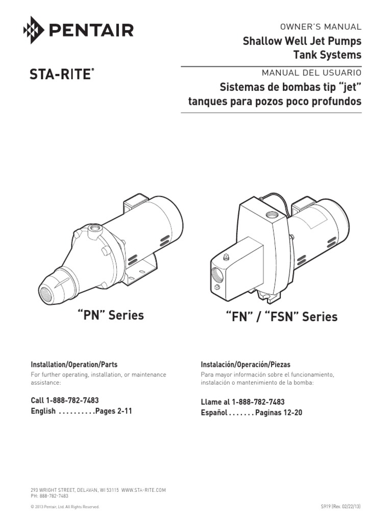 s919 PN FN FSN Series Shallow Well Tank System Iom | PDF | Pipe (Fluid ...