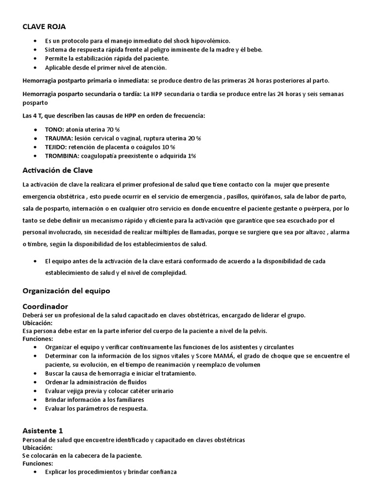 Protocolo Clave Roja en Obstetricia | PDF | Enfermedades y trastornos ...