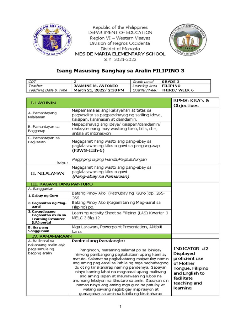 2ND Co Filipino 3 S.y.2021 2022 | PDF