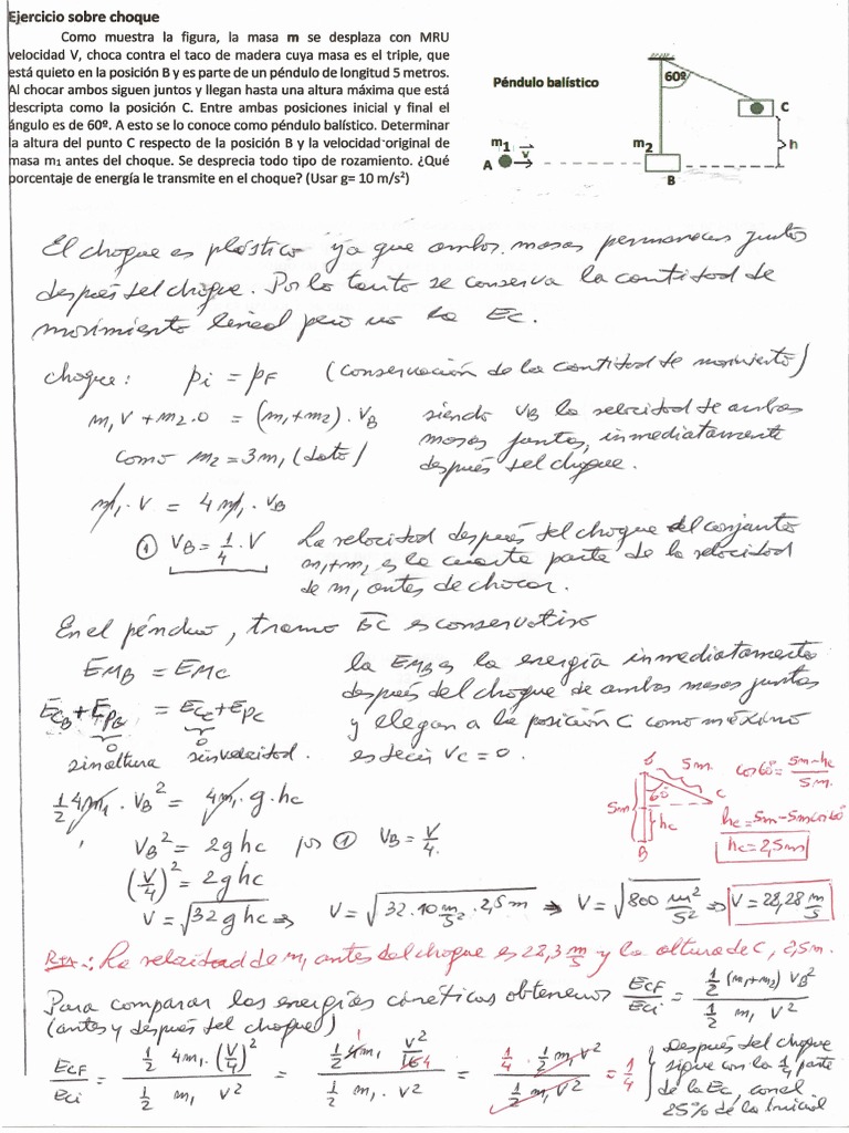 Ejercicio Clase Pendulo Balistico RESUELTO | PDF