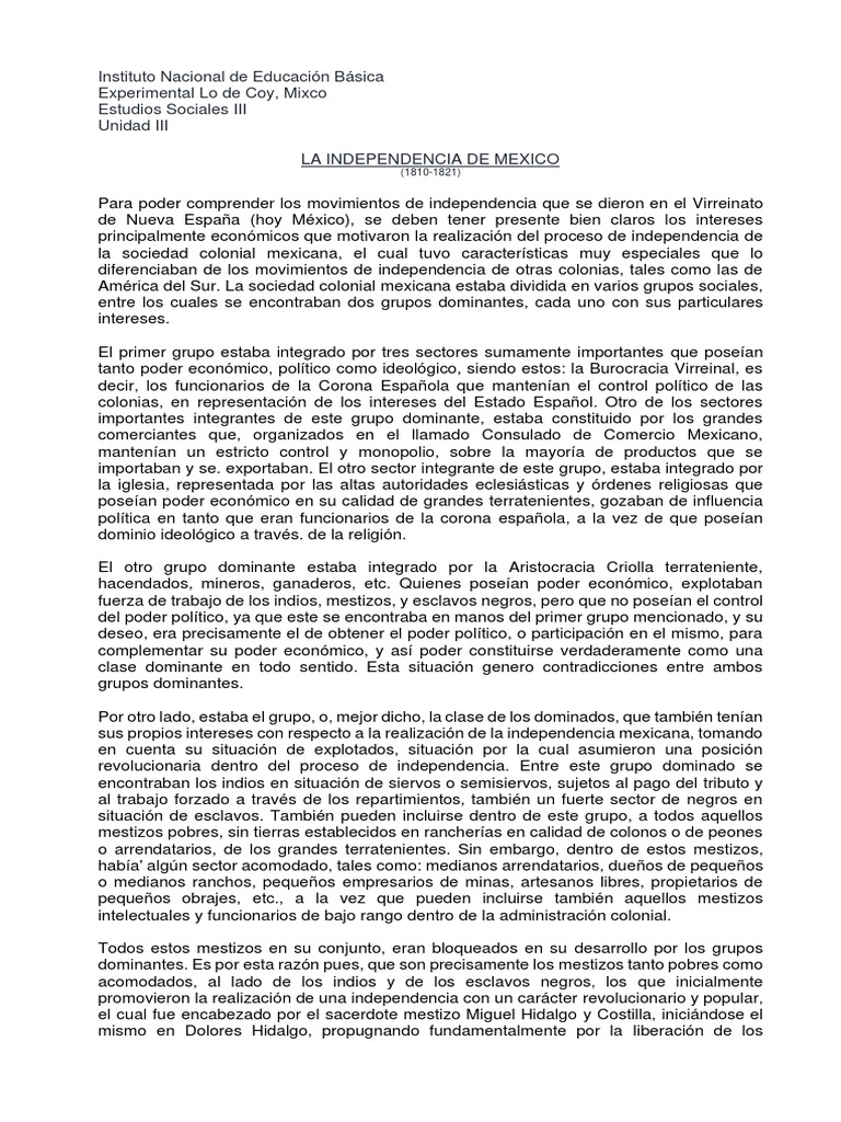 Independencia América Del México | PDF | Política | Historia