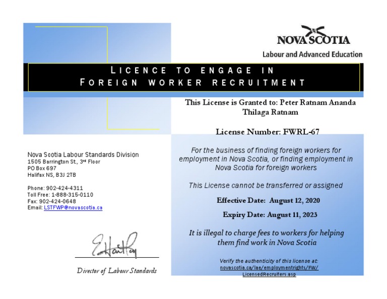 Foreign Worker Recruitment License | PDF