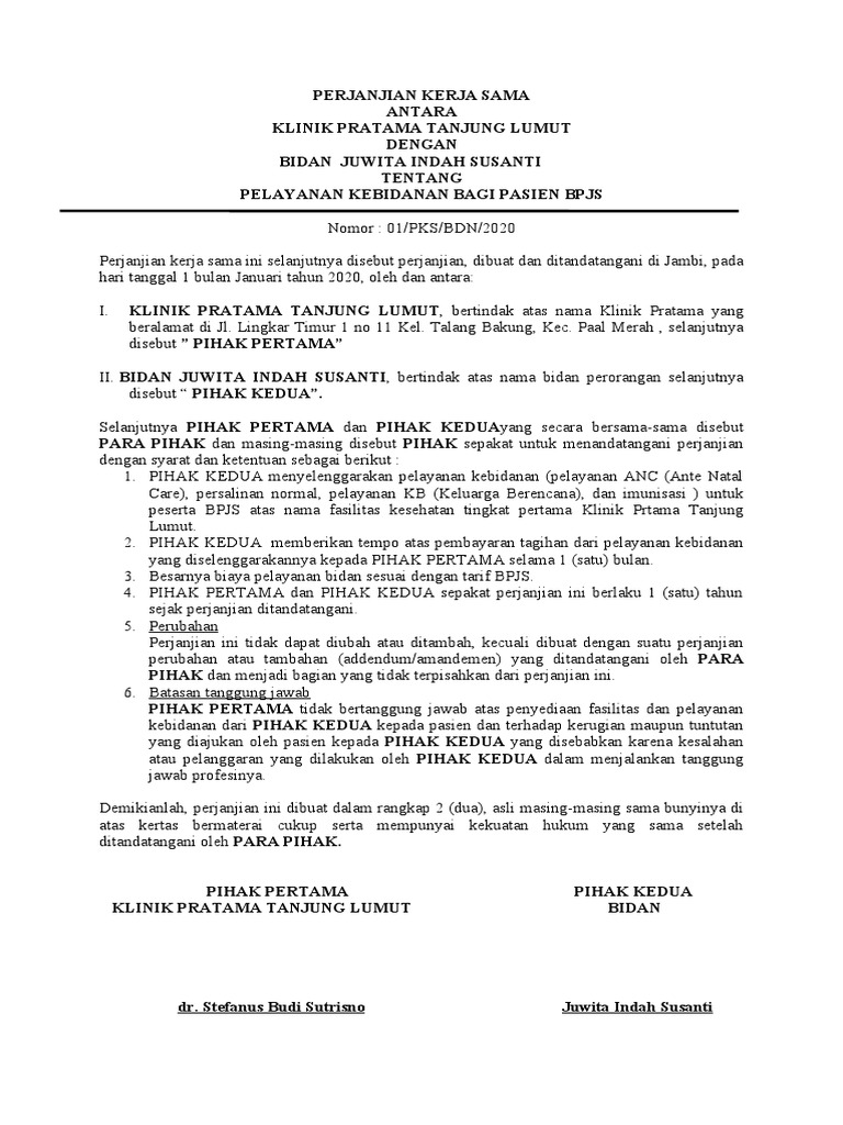 PERJANJIAN KERJA SAMA Bidan Jejaring | PDF | Hukum | Pengembangan Diri