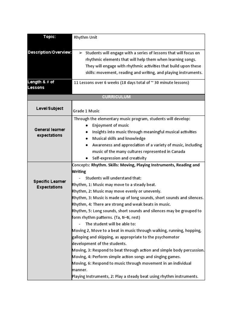 Grade 1 Rhythm Unit | PDF