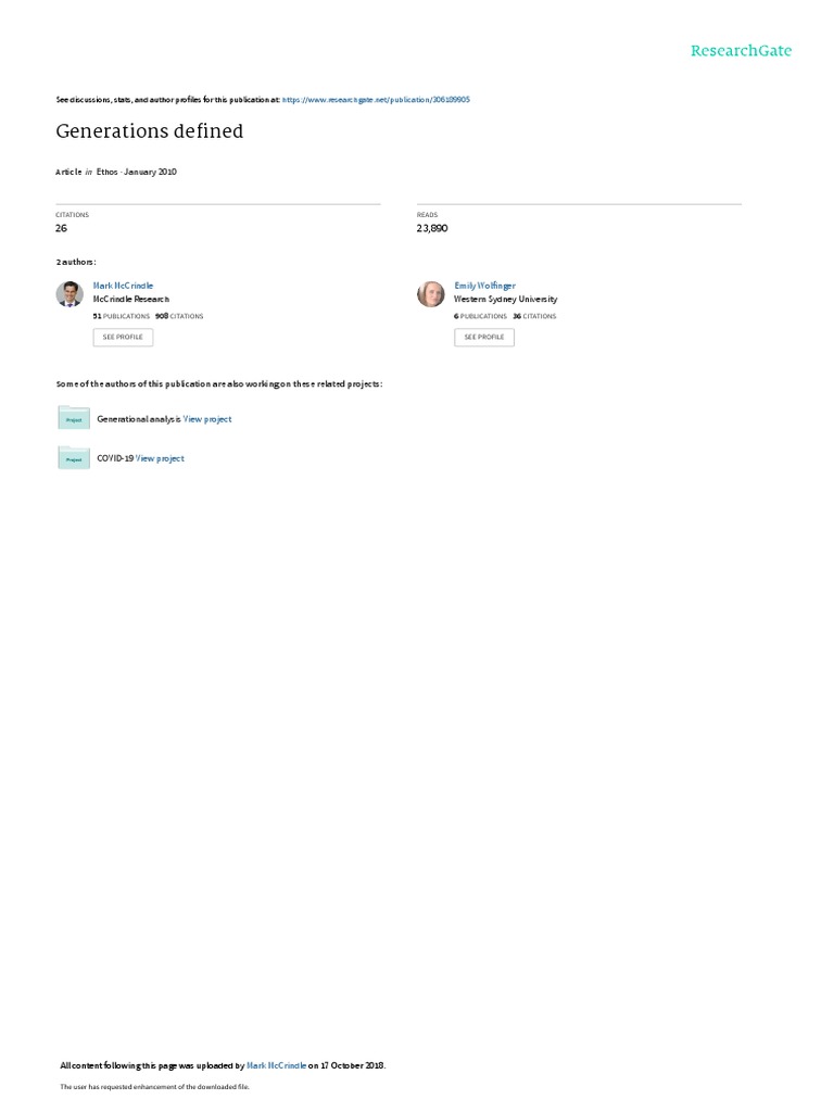 Generations Defined Sociologically | PDF