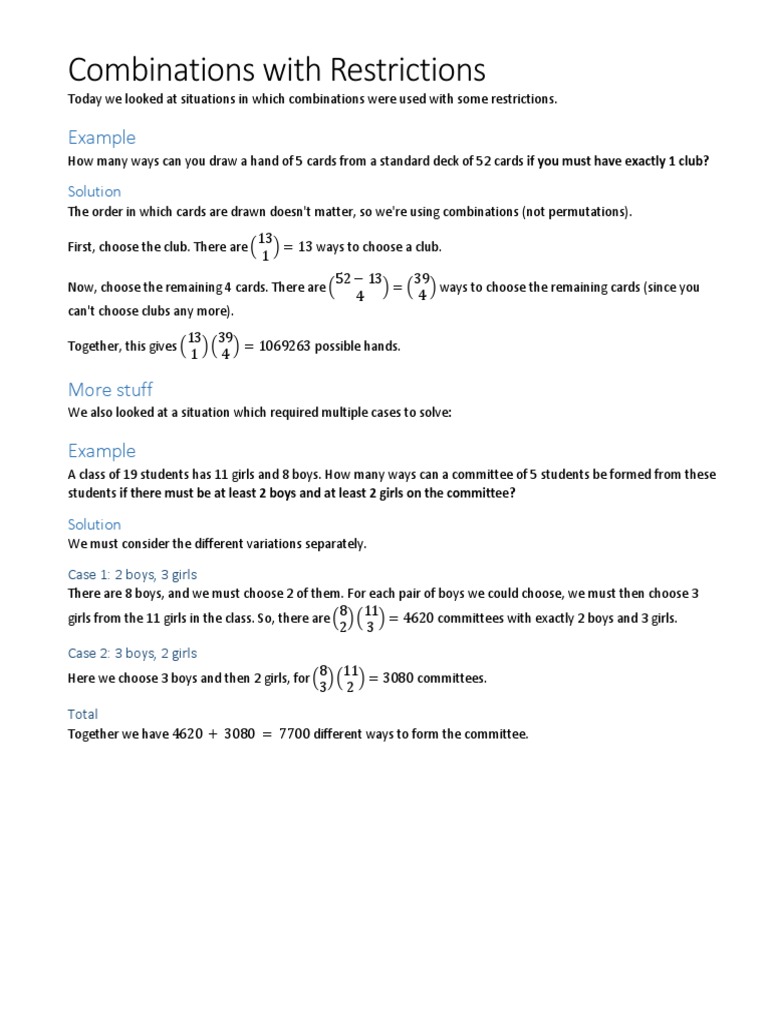 Combinations With Restrictions | PDF | Teaching Methods & Materials