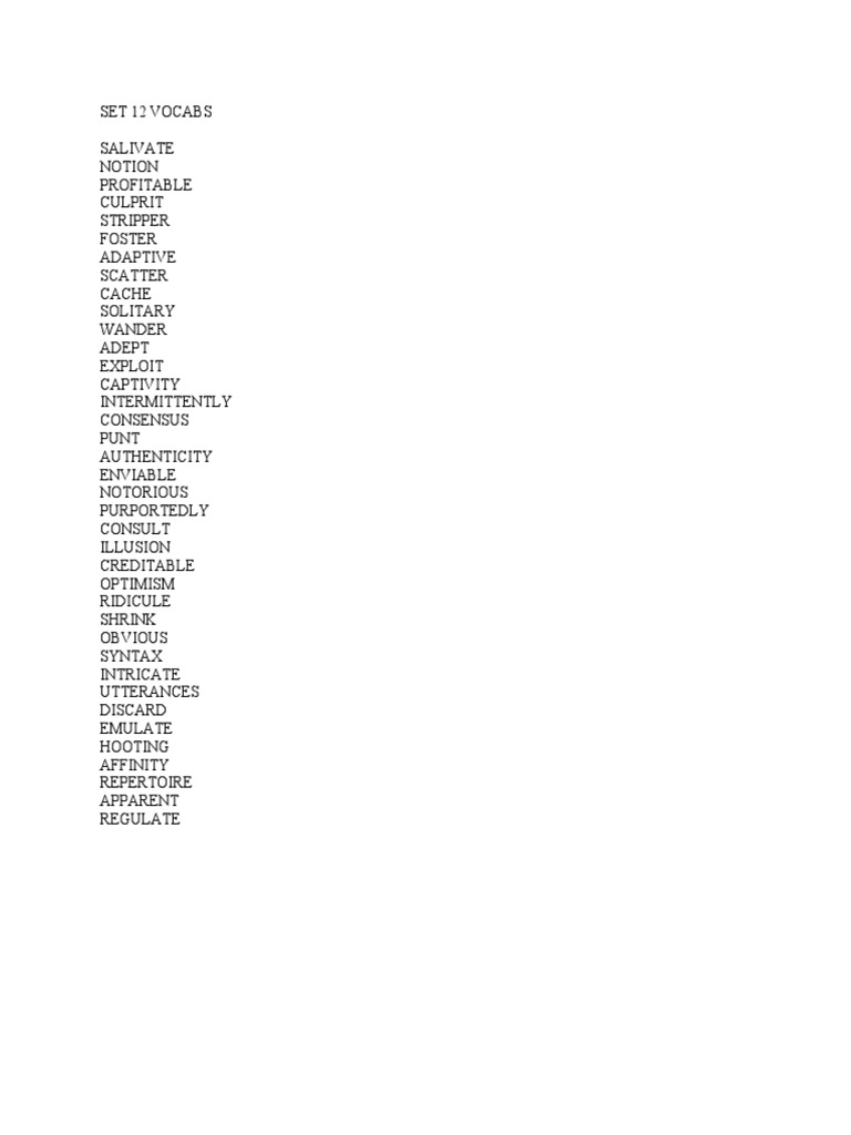Essential Vocabulary Set 12 List | PDF