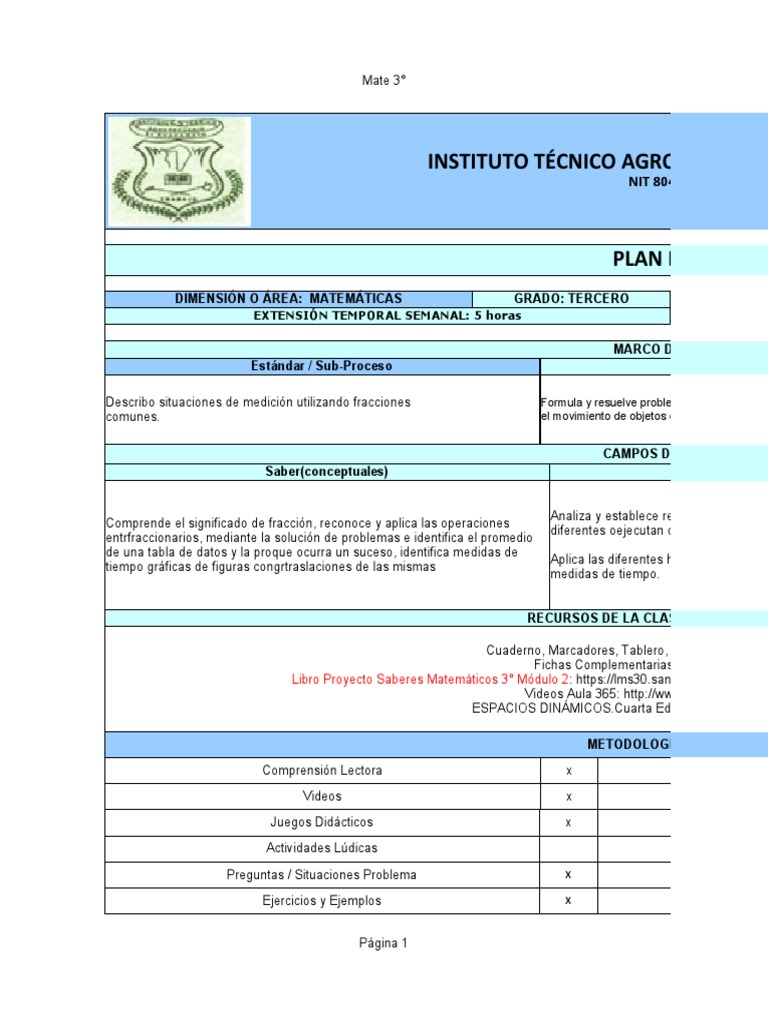 Plan de Aula Grado 3 Per 4 | PDF