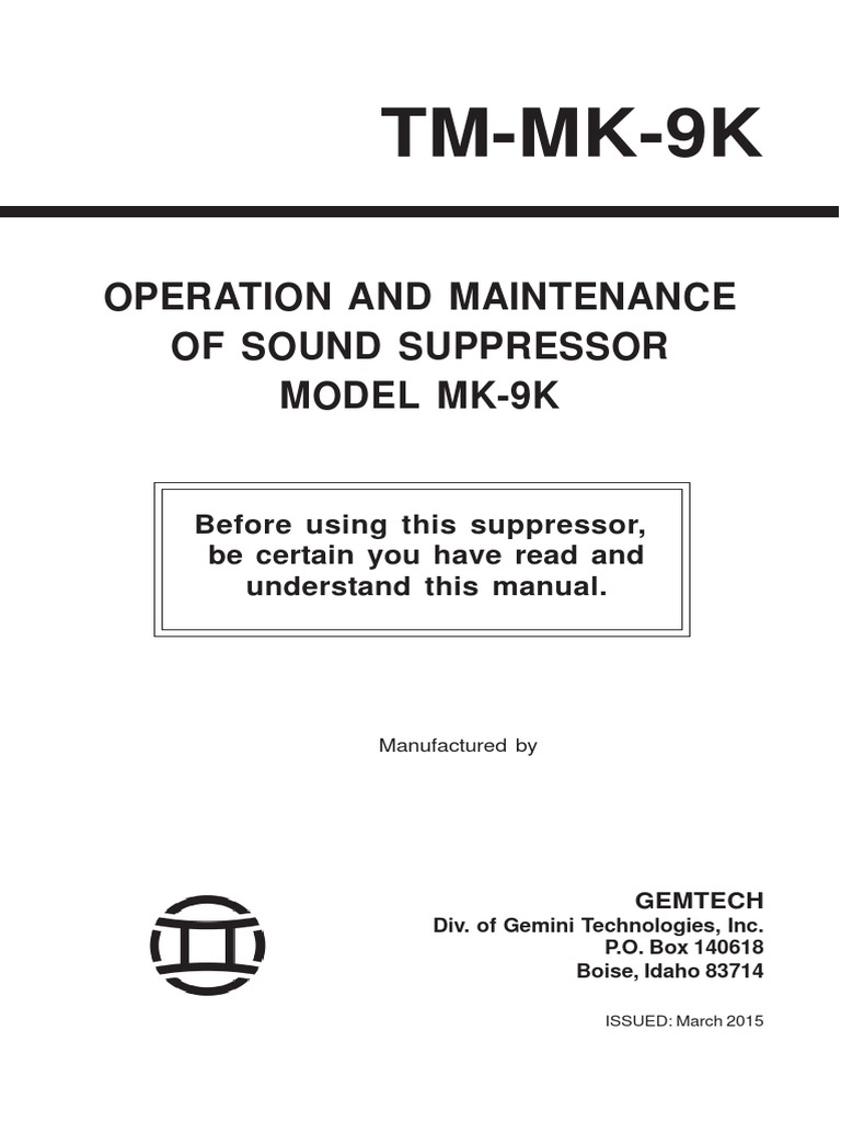 Gemtech MK-9K Owners Manual | PDF | Bullet | Gun Barrel