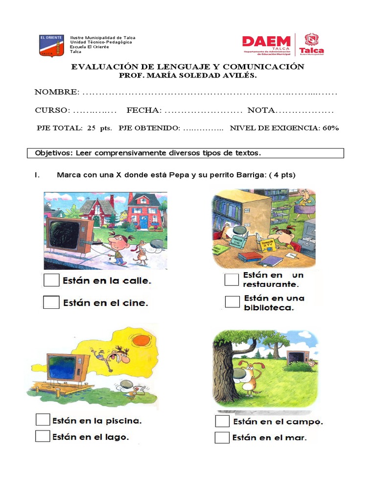 Evaluación de Lenguaje y Comunicación | PDF