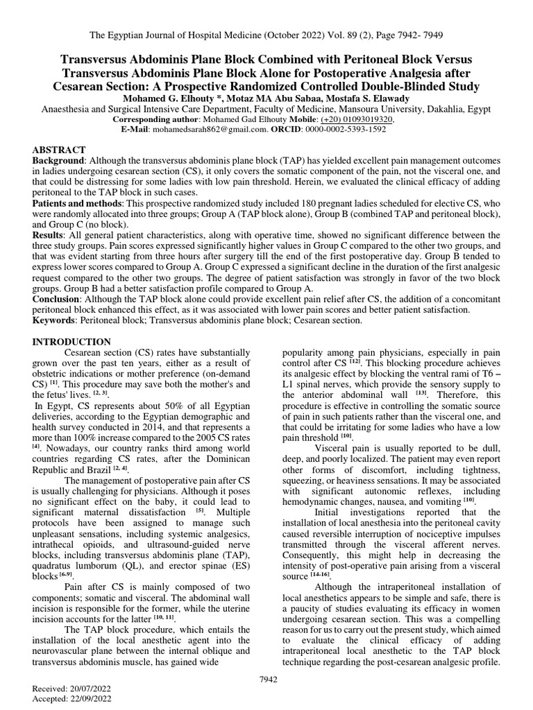 TAP Paper Published | PDF | Pain | Analgesic