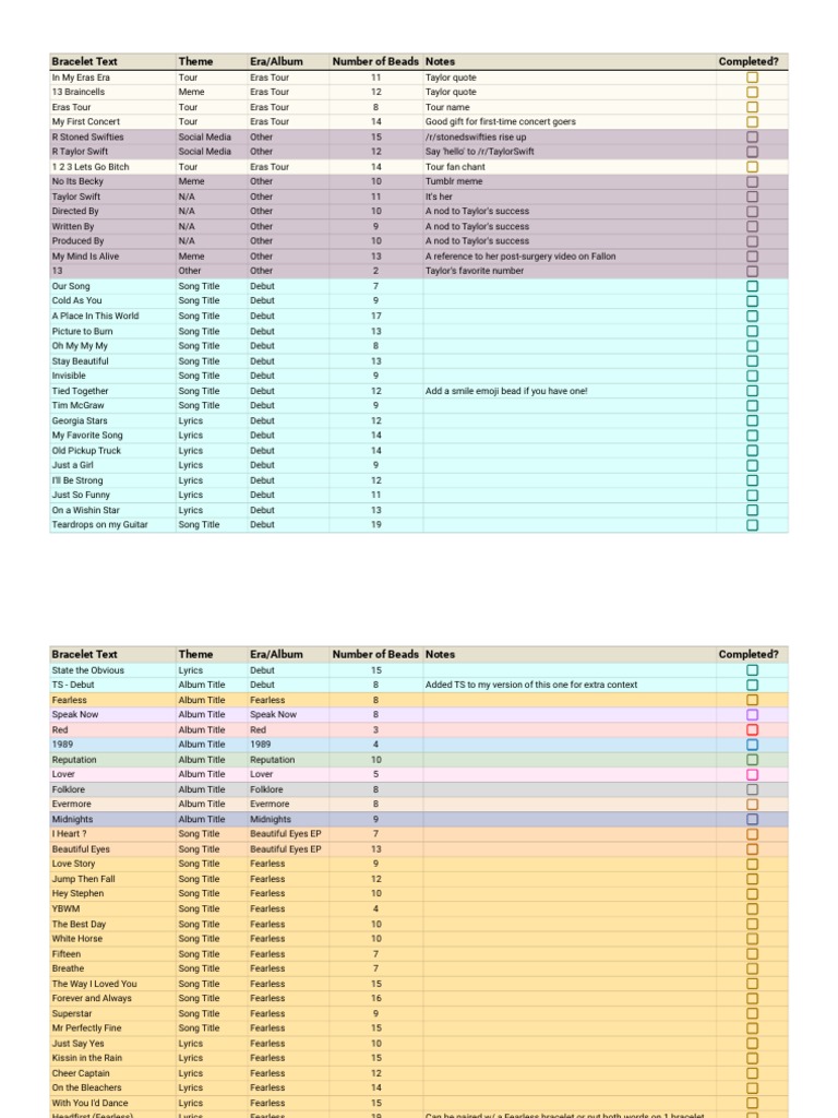 Eras Tour - Friendship Bracelet Ideas | PDF | American Musicians ...