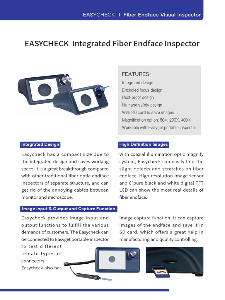 EASYCHECK Integrated Fiber Endface Inspector E | PDF | Home & Garden ...