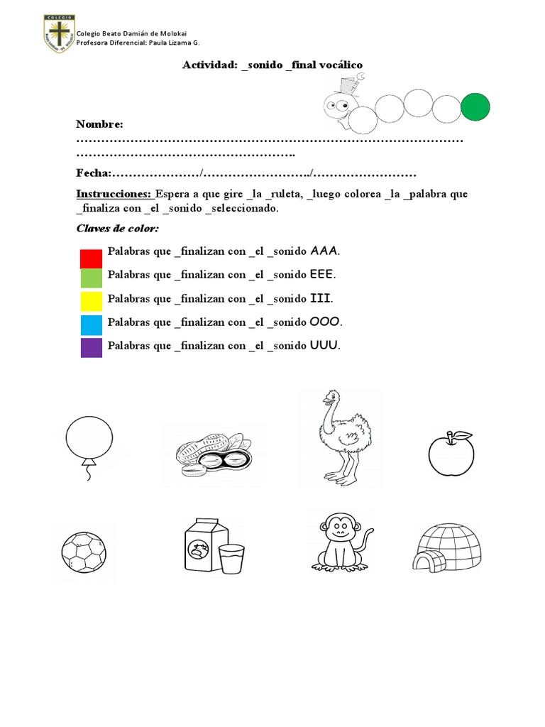 Actividad sobre sonido final vocálico | PDF | Estudios de idiomas ...