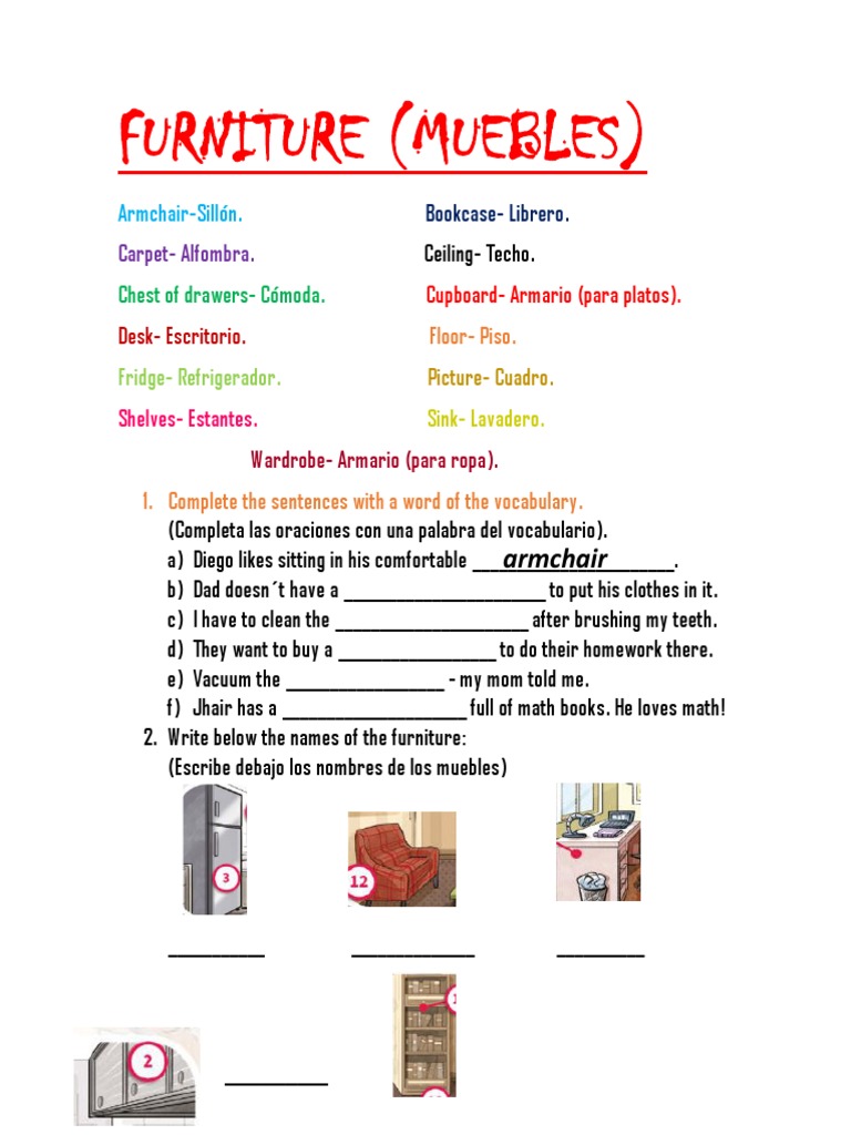 Essential Furniture Vocabulary Exercise | PDF | Language Arts & Discipline