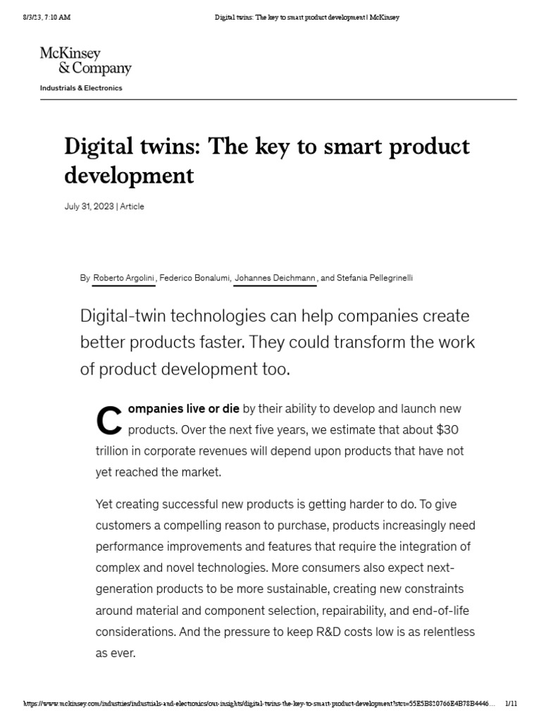 Digital Twins - The Key To Smart Product Development - McKinsey | PDF ...