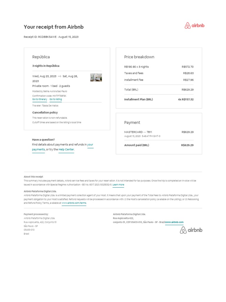 Your Airbnb Receipt | PDF | Receipt | Payments