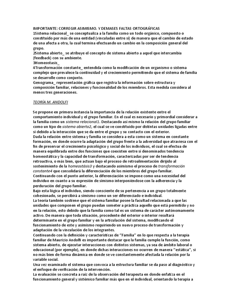 Teoría M Andolfi | PDF | Psicoterapia | Sistema