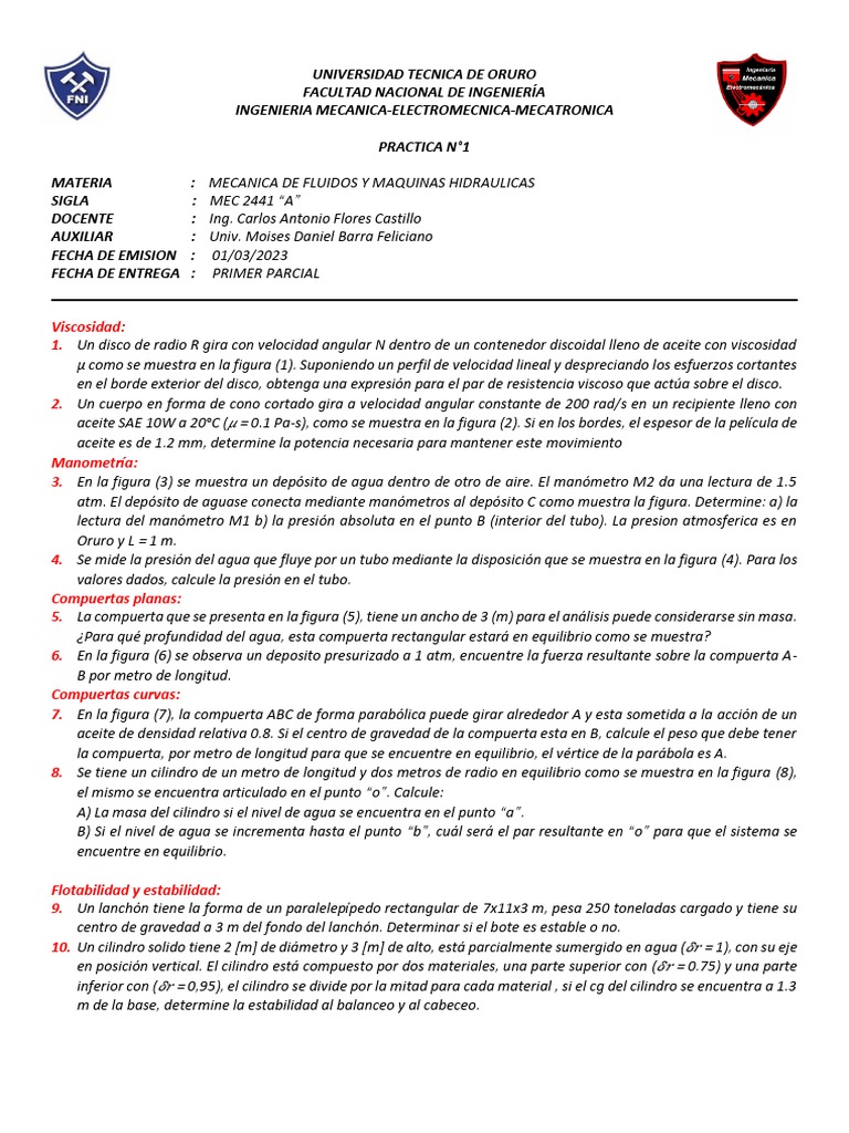 Practica N 1 (1-2023) | PDF | Viscosidad | Ingeniería mecánica