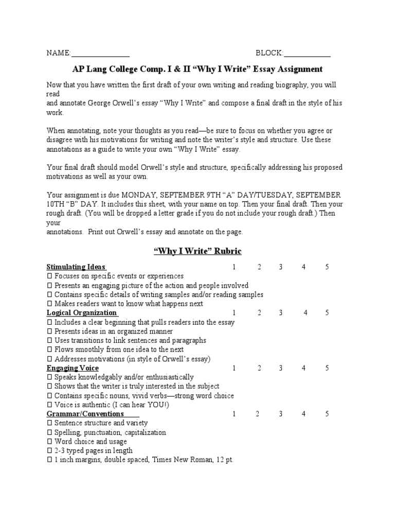 Orwell's "Why I Write" Essay Guide | PDF | Foreign Language Studies ...