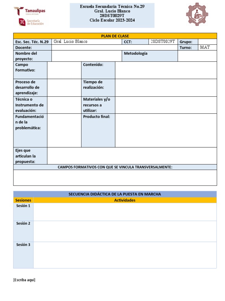 Formato Plan de Clase 2023-2024 | PDF