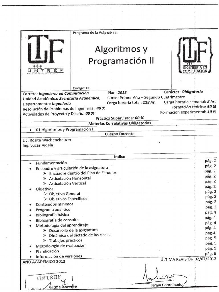 ALGORITMOS Y PROGRAMACION II Prof. Videla 2013 | PDF