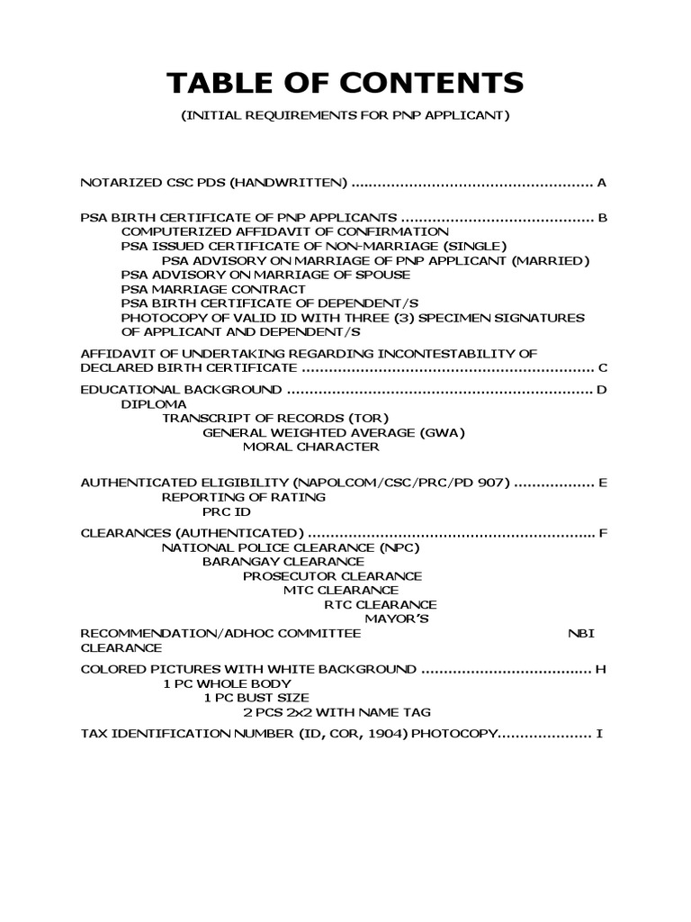 Cover Page and Table of Contents | PDF