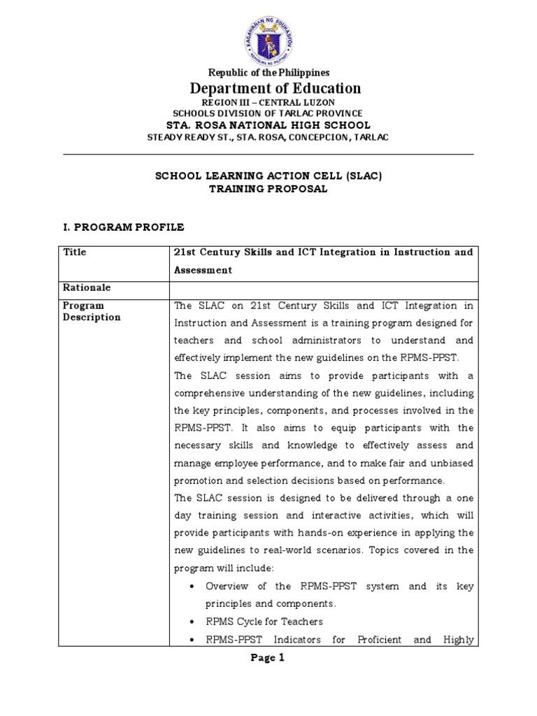 SLAC Training Proposal On RPMS | PDF | Educational Technology | Cognition