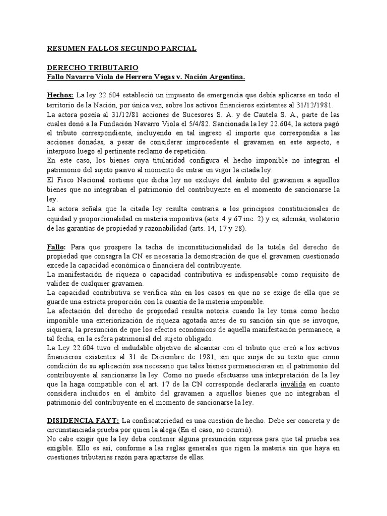 Resumen Fallos Segundo Parcial Derecho Tributario | PDF | Impuestos | Estatuto de limitaciones
