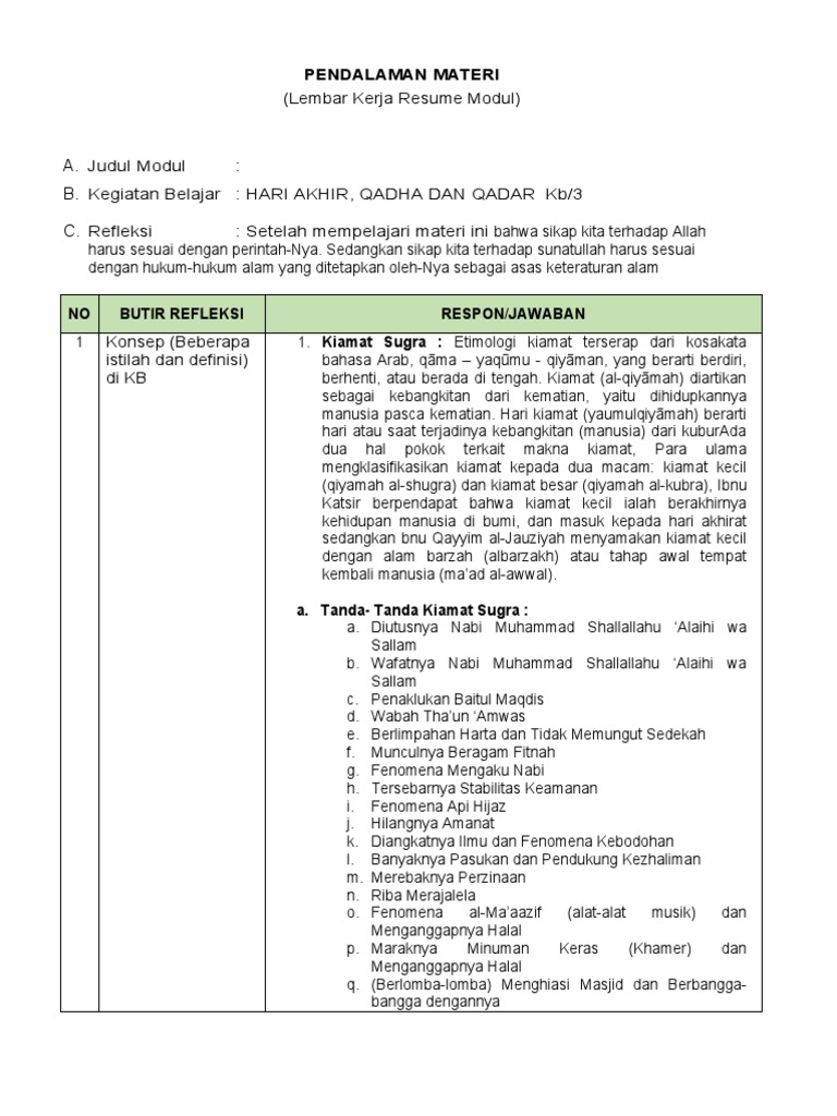 LK - Resume Akidah Akhlak PPG KB 3 | PDF