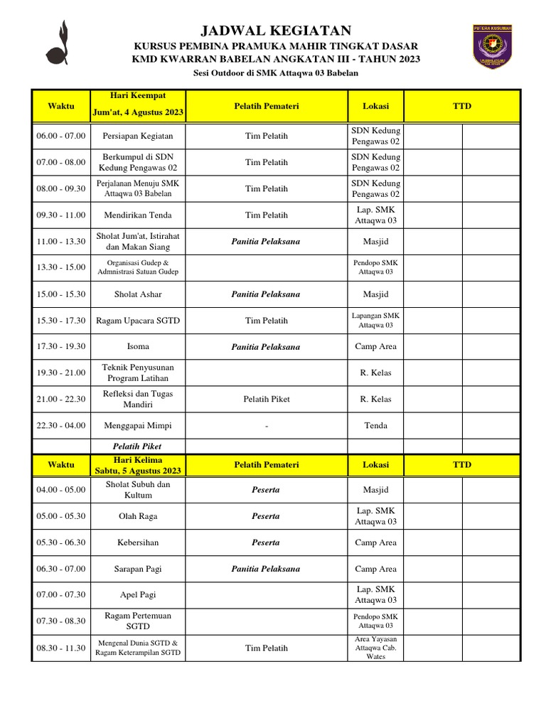 Jadwal KMD Babelan Outdoor | PDF