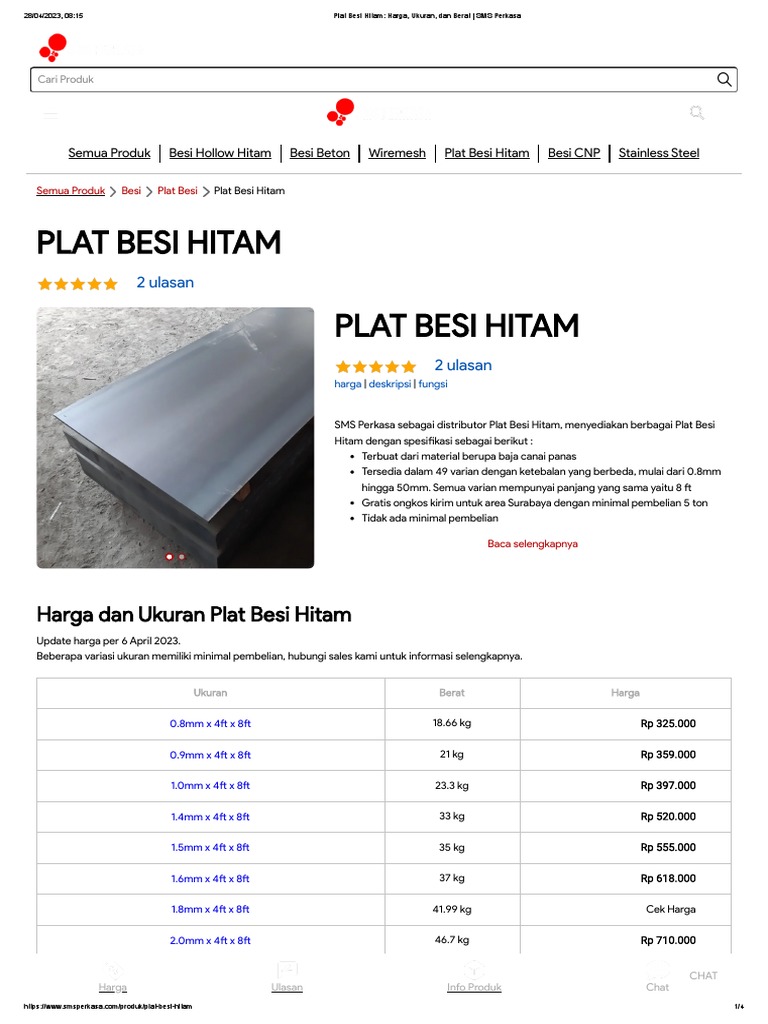 Plat Besi Hitam - Harga, Ukuran, Dan Berat - SMS Perkasa | PDF