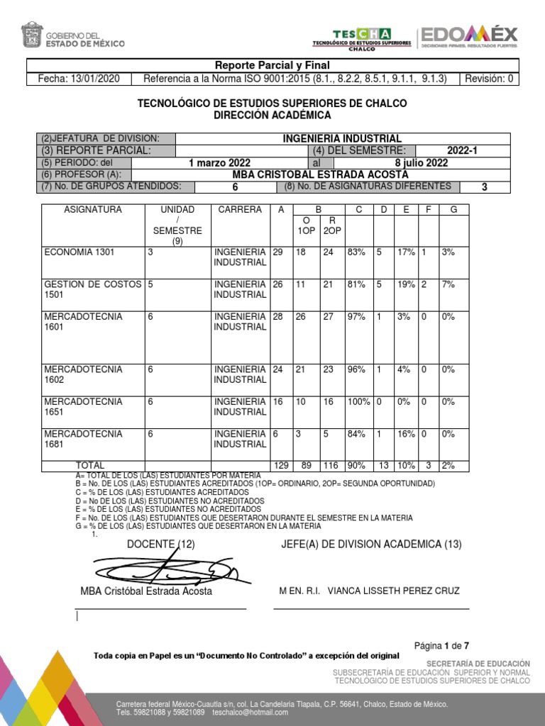SGI G3 3.3 REP PARCIAL Y FINAL 2022-1 Con Actas de Control Escolar | PDF