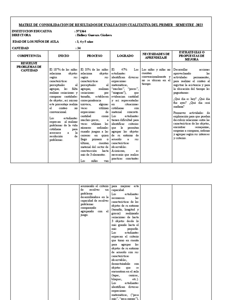 Matriz de Consolidacion de Resultados de Evaluacion Cualitativa Del Primer Semestre | PDF | Las ...