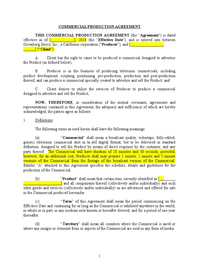 Infomercial Production Agreement | PDF