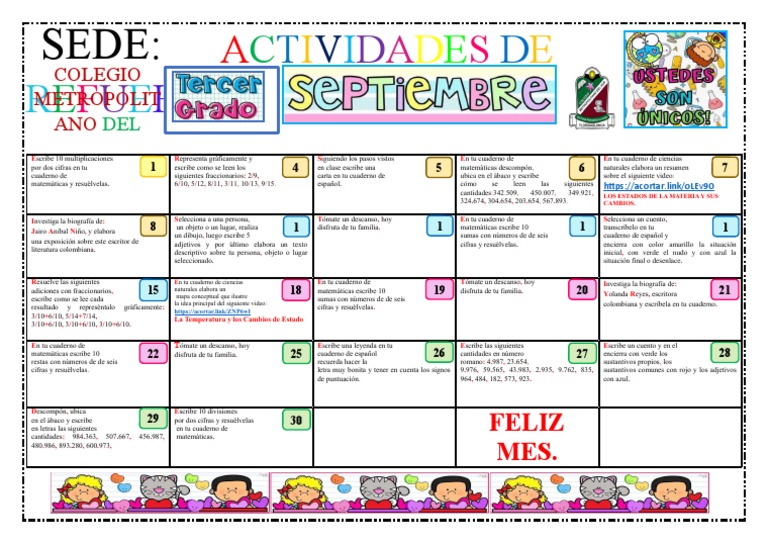Septiembre Actividades de Refuerzo Mensual | PDF