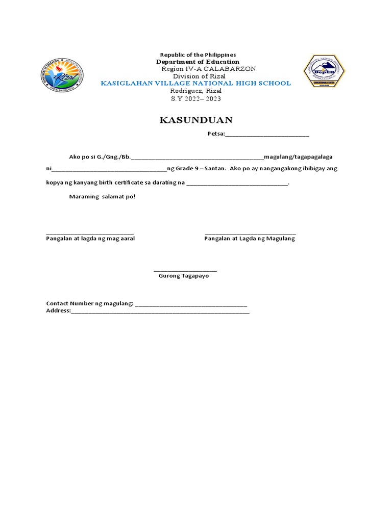 Kasunduan Sa Magulang | PDF