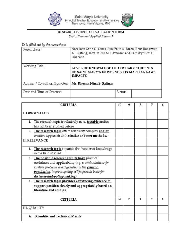 Panel Evaluation Form Proposal | PDF