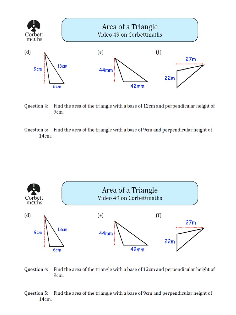 Area of A Triangle Worksheet #1 | PDF