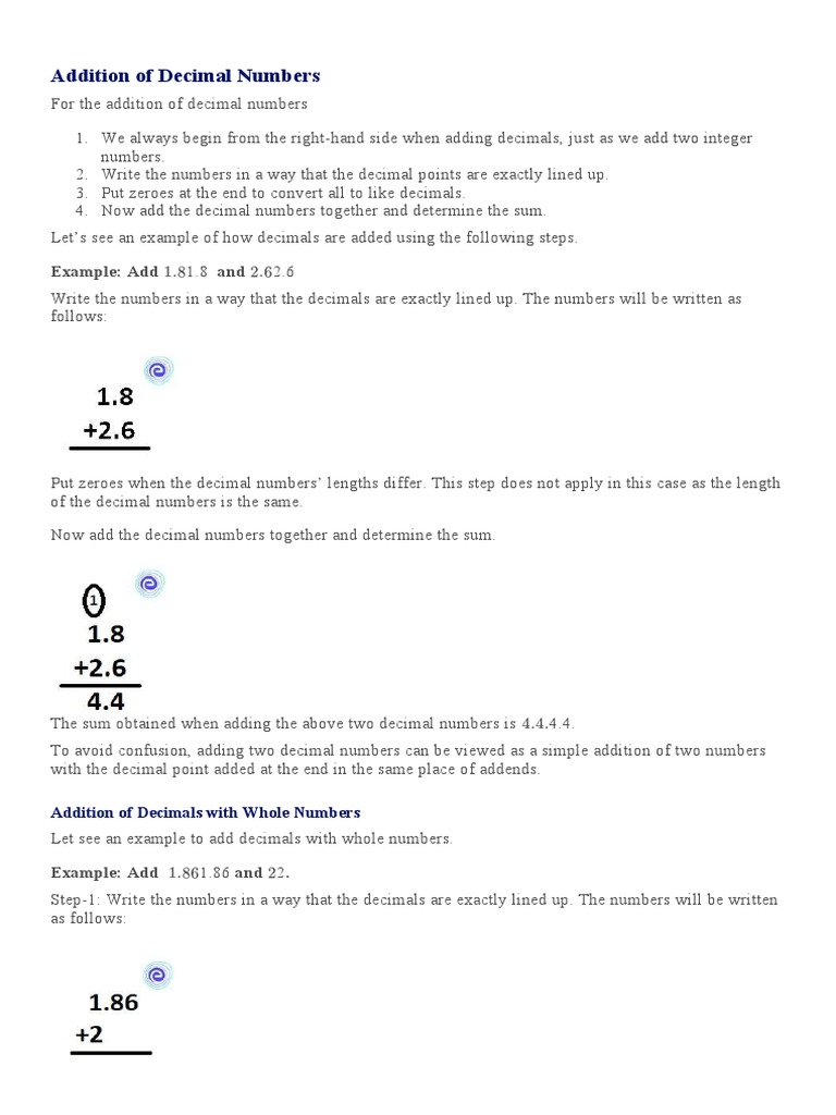 Decimal Addition & Subtraction Guide | PDF | Subtraction | Decimal