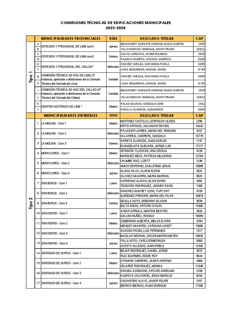 Comisiones Tecnicas 2023 2024 | PDF | Lima