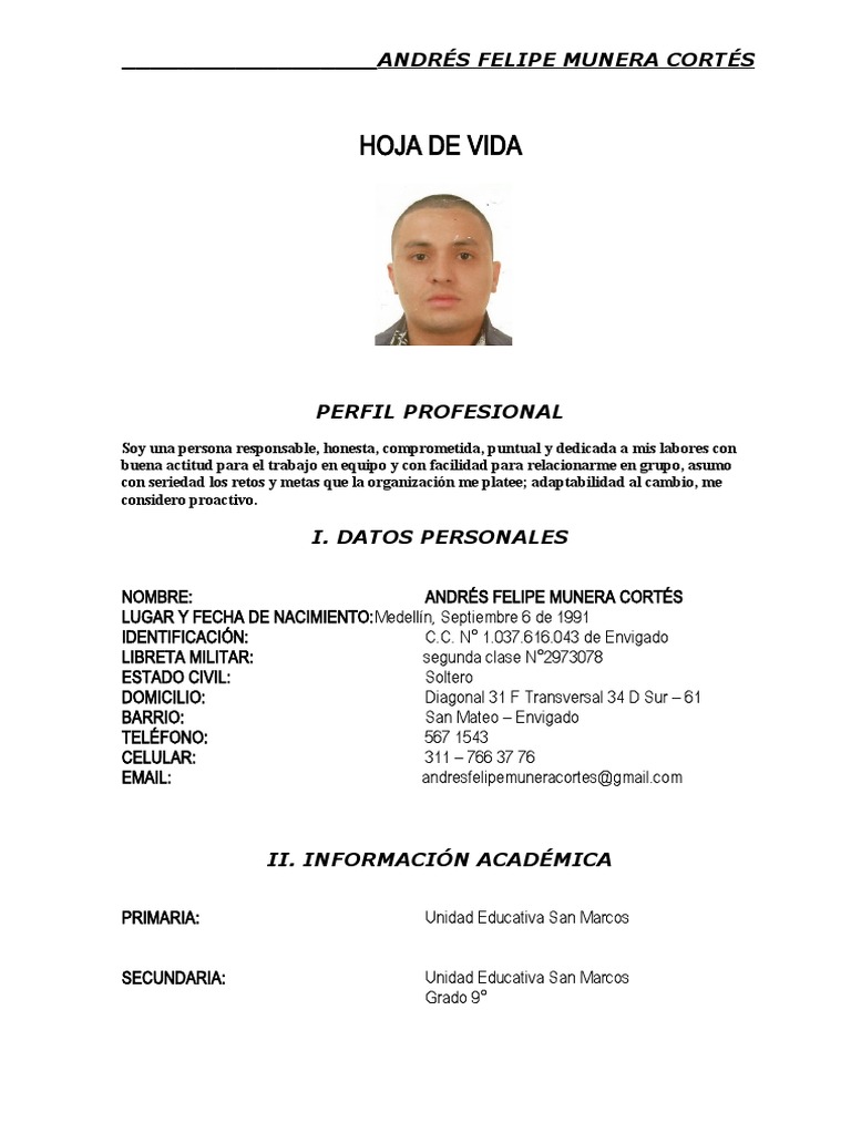 ANDRÉS FELIPE MUNERA CORTÉS - Docx H.V.T | PDF