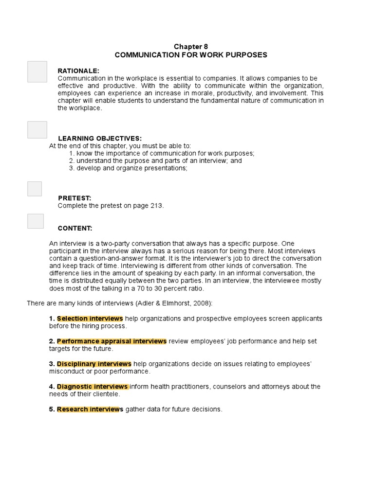 Chapter 8 Communication For Work Purposes | PDF