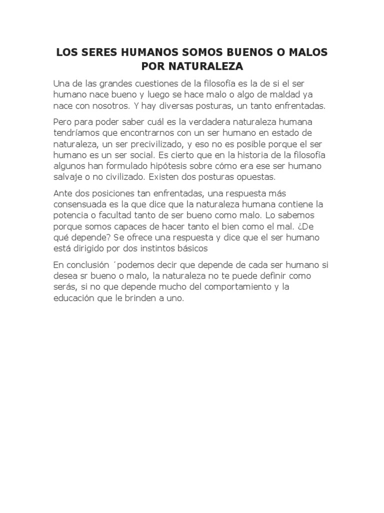 Los Seres Humanos Somos Buenos o Malos Por Naturaleza | PDF